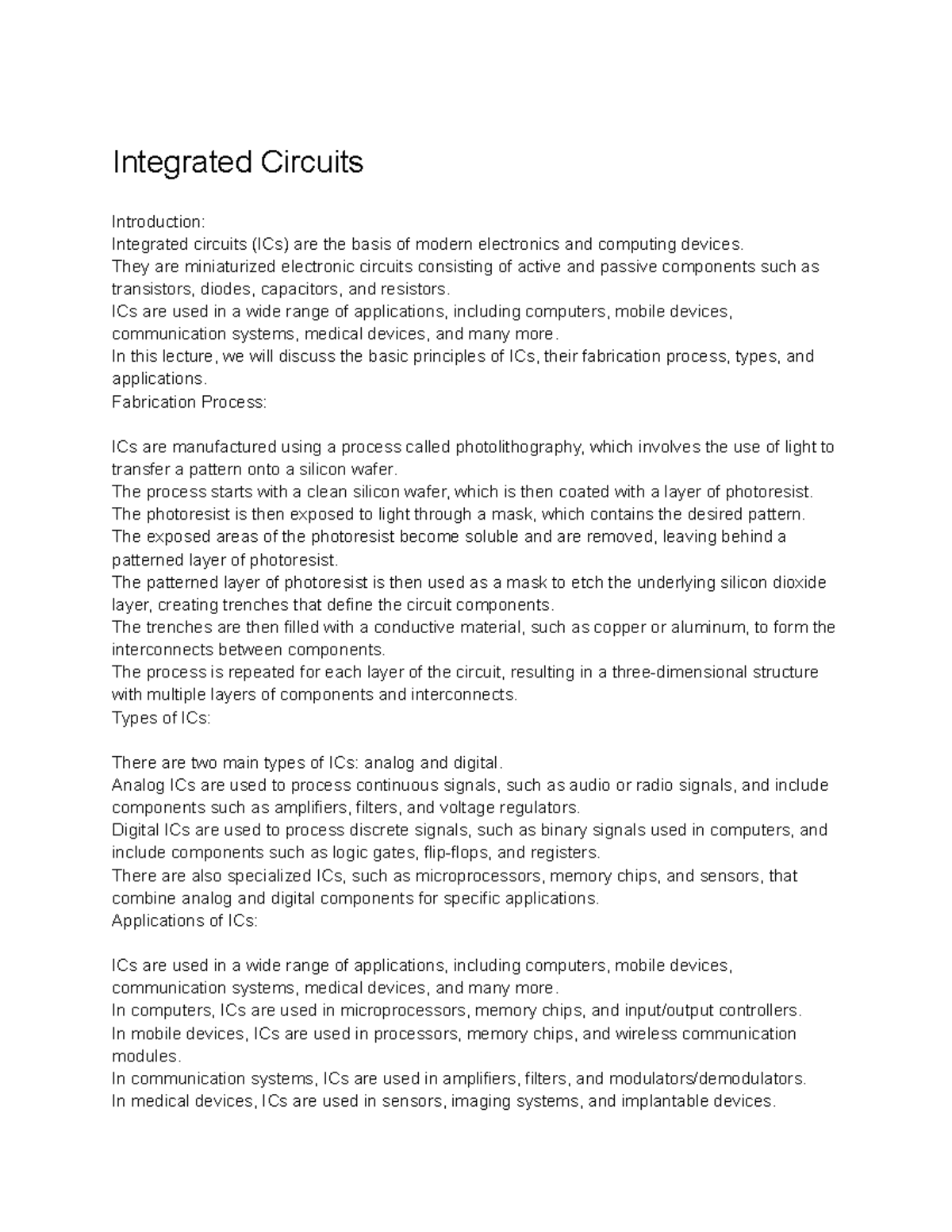 General Physics III (PHY-2040) Lecture 59 - Integrated Circuits - Integrated Circuits ...