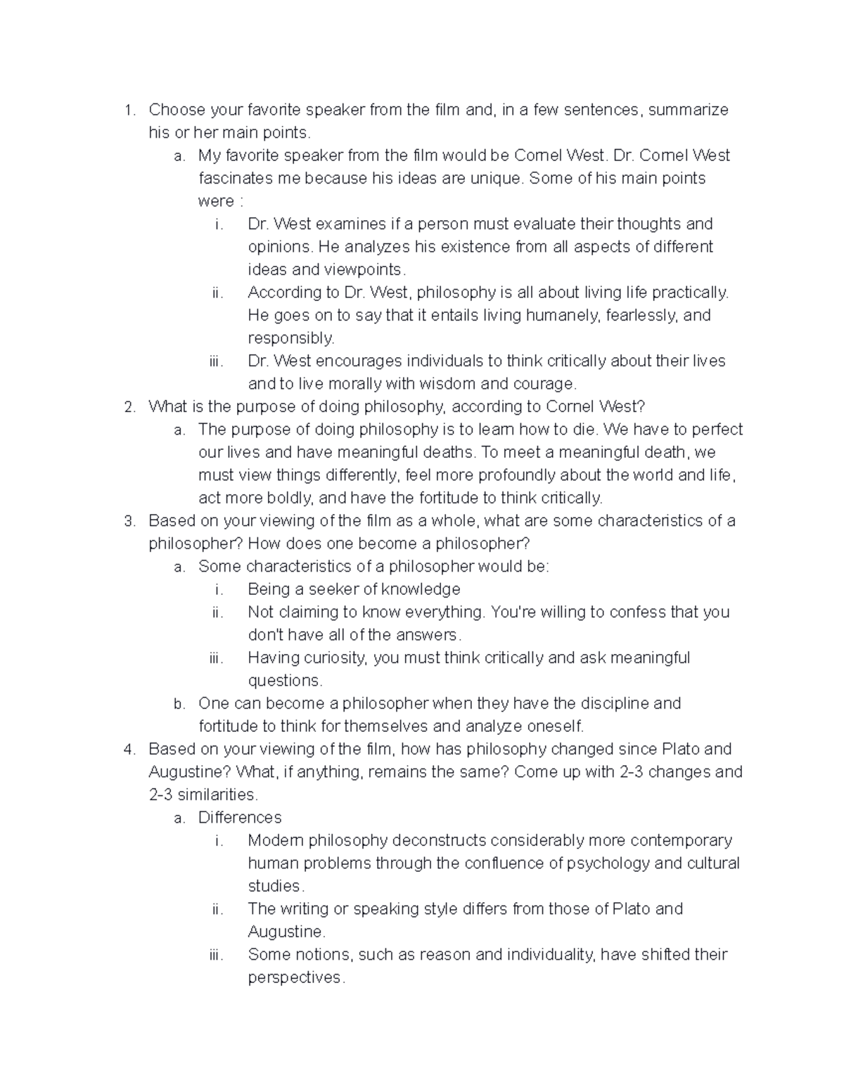 Film response 1 - notes - Choose your favorite speaker from the film ...