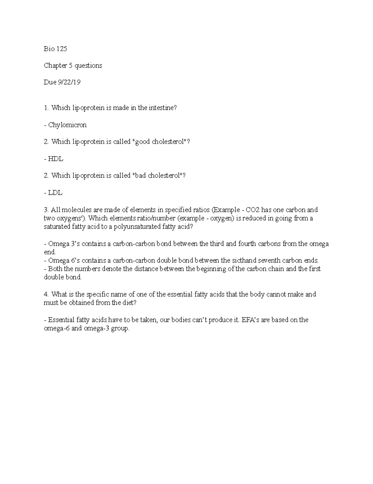 Bio 125 Module 4 Questions - Bio 125 Chapter 5 questions Due 9/22 ...