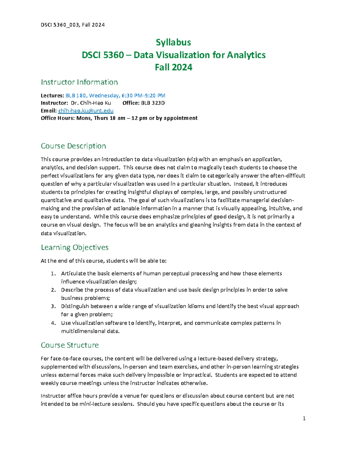 DSCI5360.003-Syllabus-Fall 2024 - Syllabus DSCI 5360 – Data Visualization for Analytics Fall ...