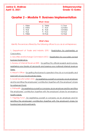 Entrepreneurship Module 7 - Quarter 2 — Module 7: Forecasting Revenues ...