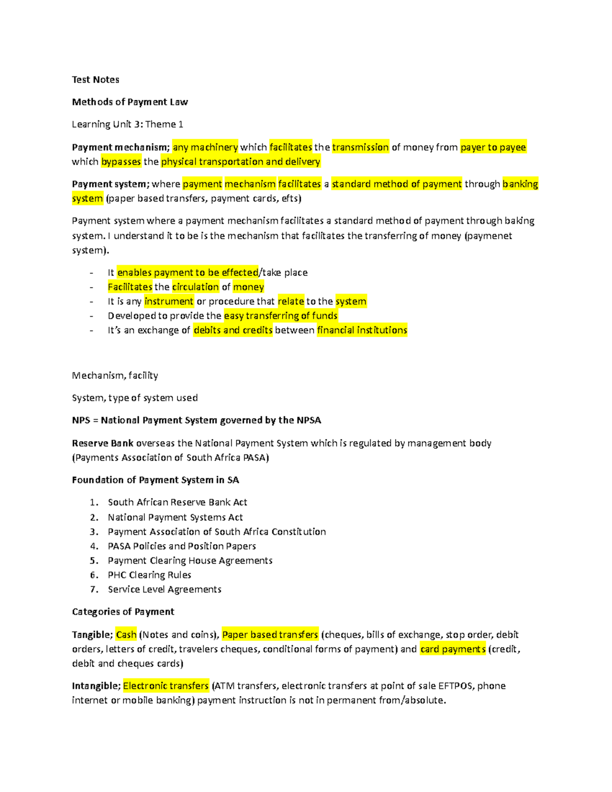 Methods of Pyament LAW Test 2 Notes Final - Test Notes Methods of ...