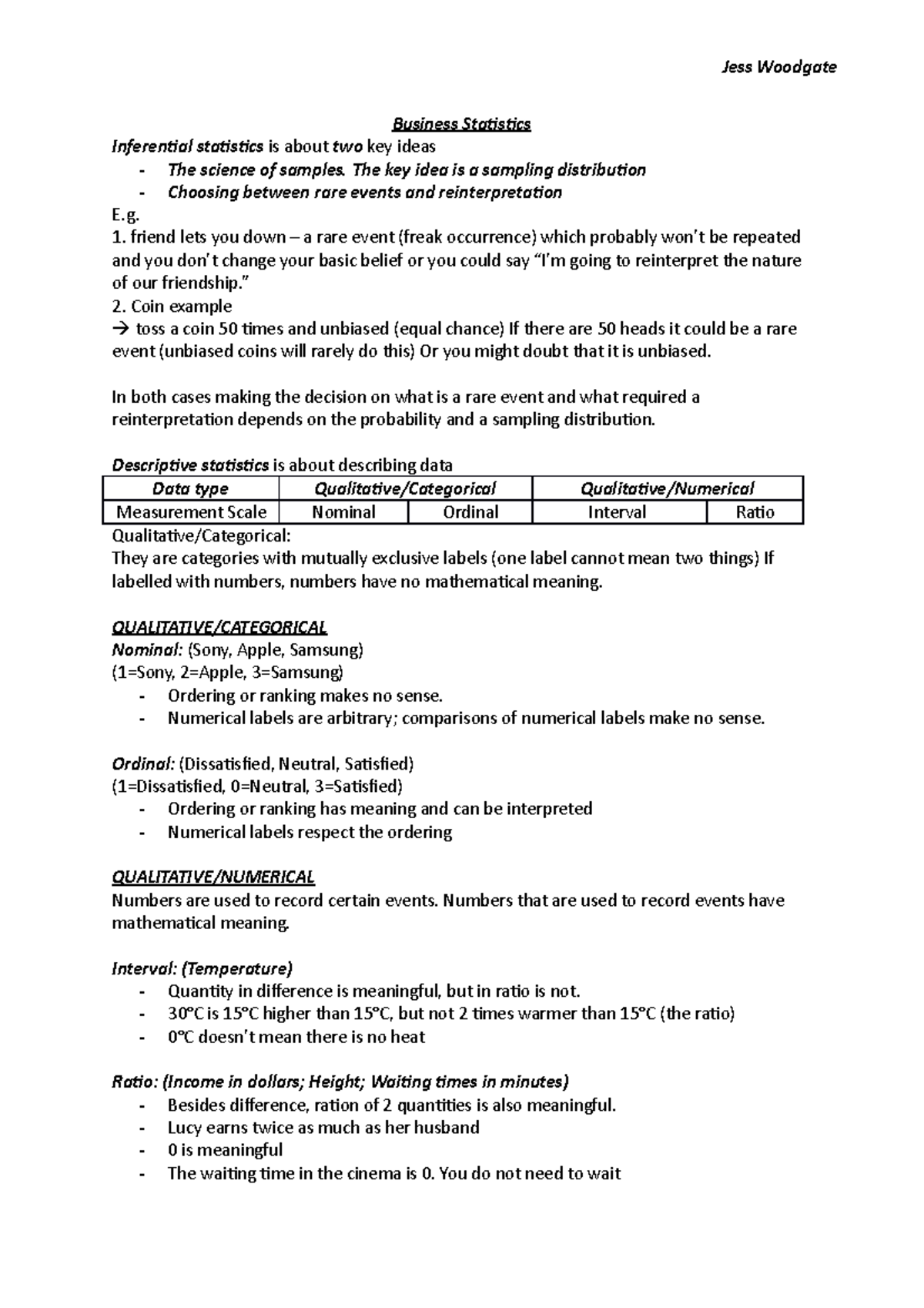 Business Statistics Study Notes - Business Statistics Inferential ...