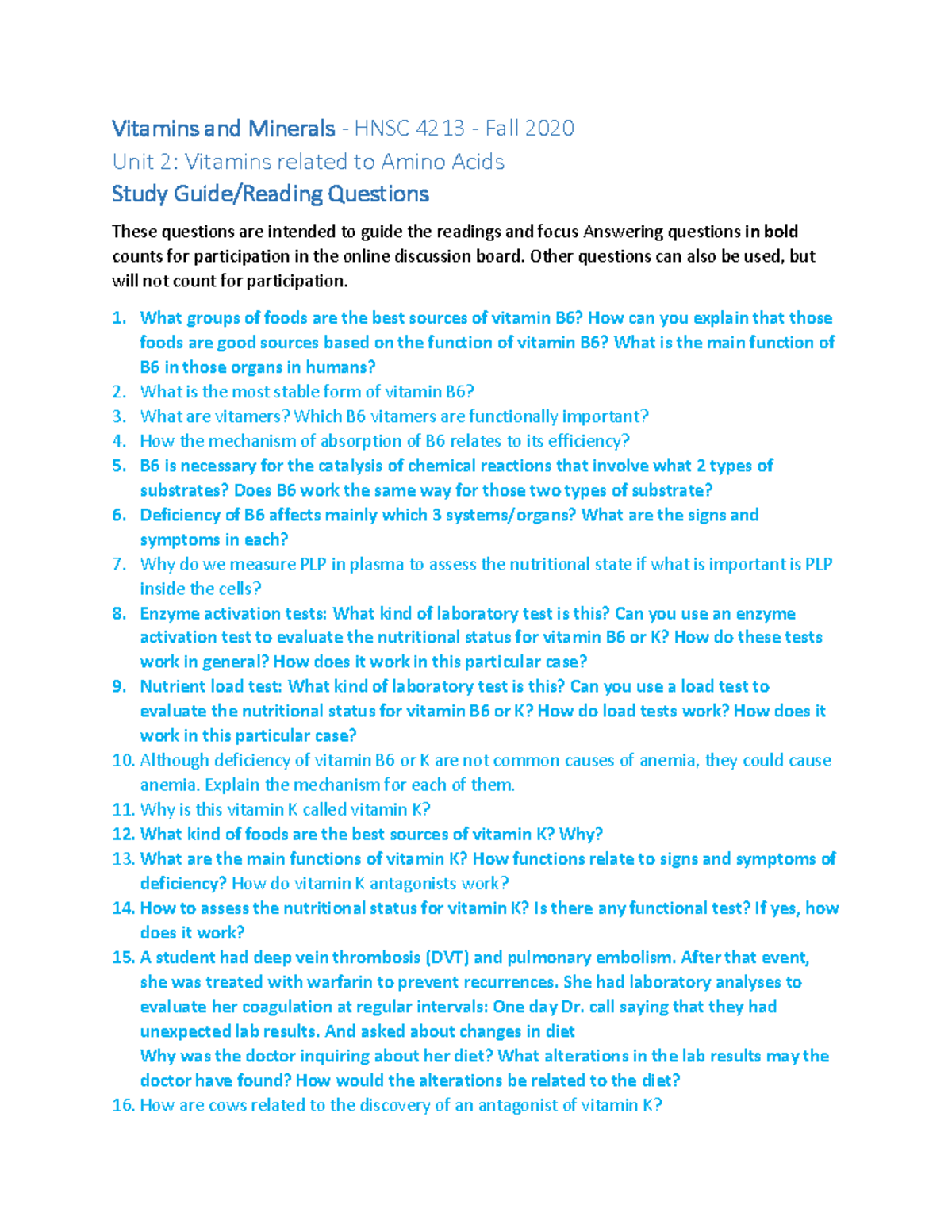 HNSC 4213 - Reading Questions - Unit 2 - 2009 16 - Vitamins and ...