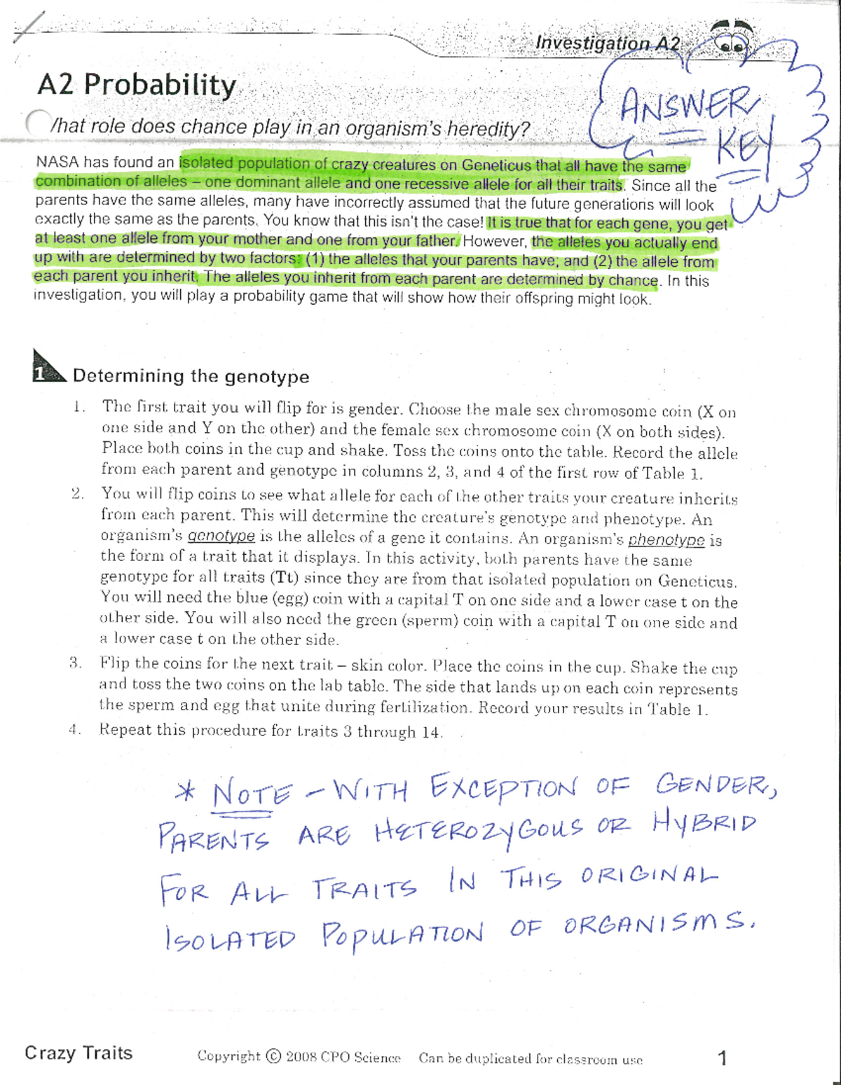 Crazy Traits - Probability - Key - Studocu