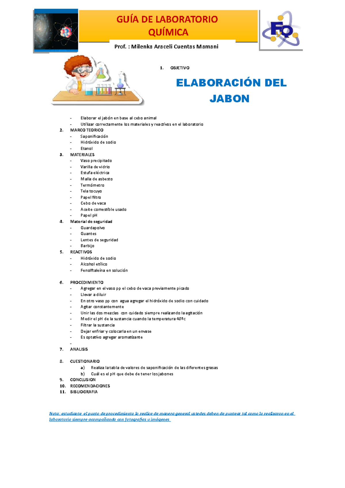GUIA DE LAB Elaboracion DEL Jabon - GUÍA DE LABORATORIO QUÍMICA GUÍA DE ...