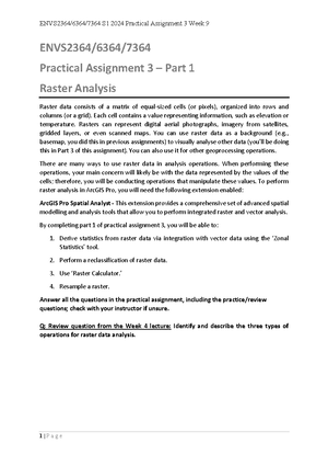 Practical note Assignment 3 Part2 W9 10 - ENVS2364/6364/ Practical Assignment 3 – Part 2 - Studocu