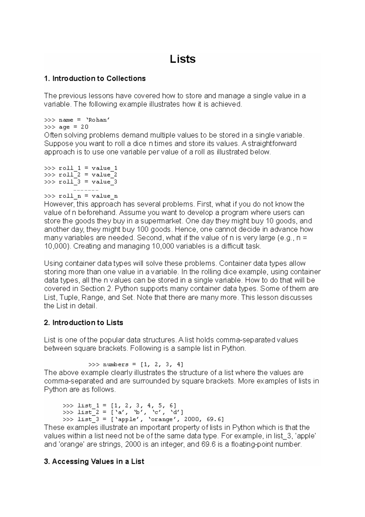 List 4 - python list managing - Lists 1. Introduction to Collections ...