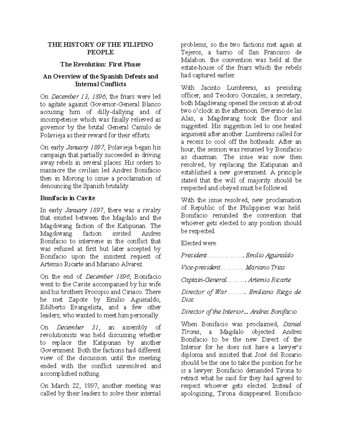 Teodoro- Agoncillo - Summary History of the Philippines - THE HISTORY ...