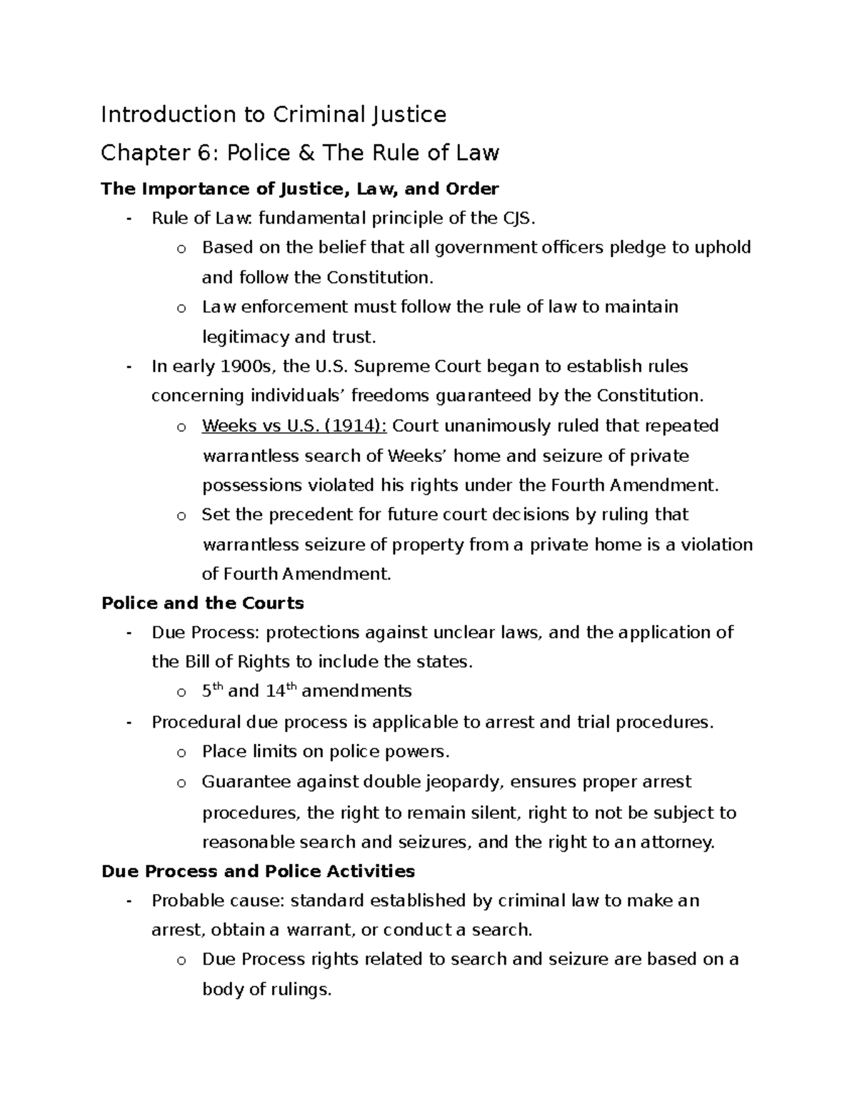 Chapter 6 Police and the Rule of Law - Introduction to Criminal Justice ...