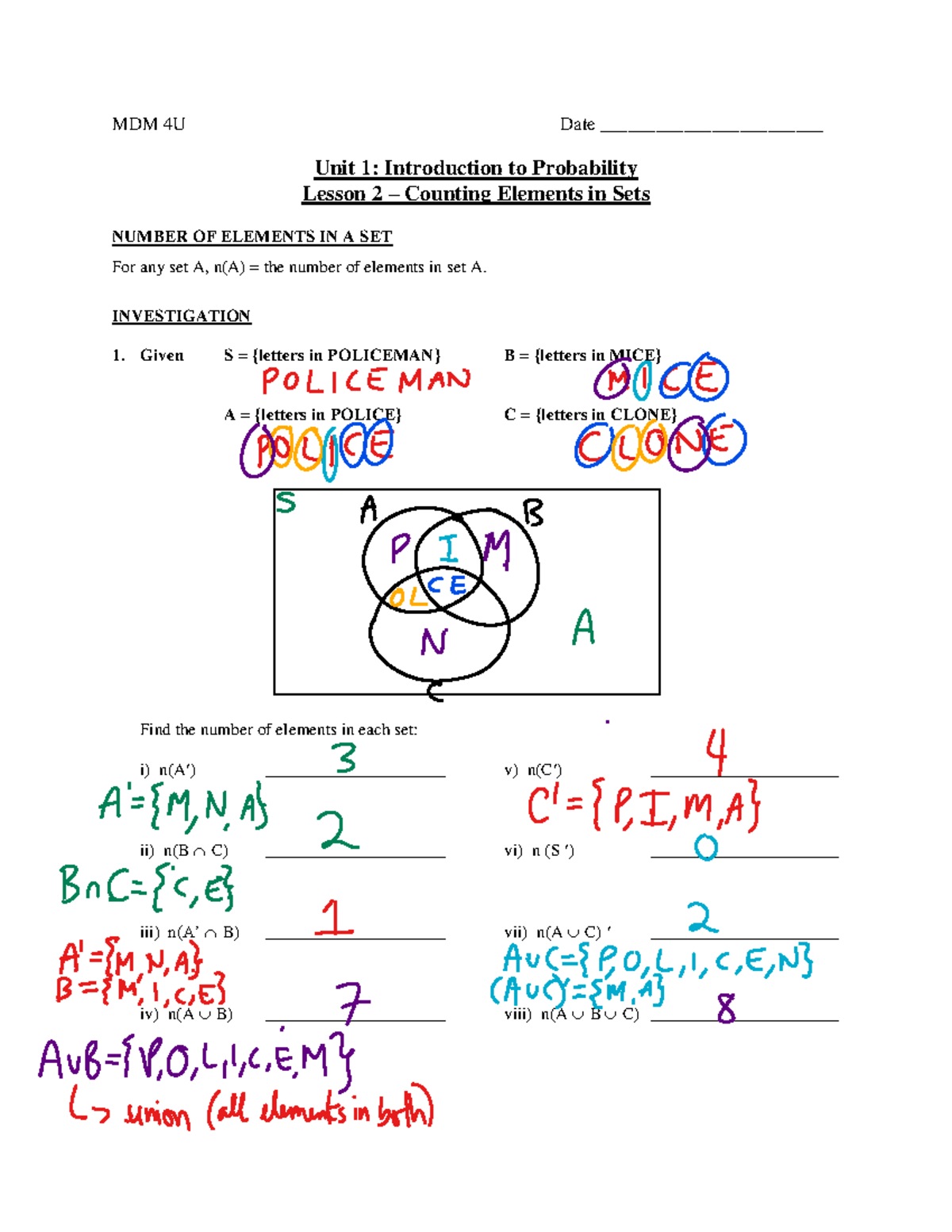 Mr. S Lesson 2 - Counting Elements in Sets - MDM 4U Date ...