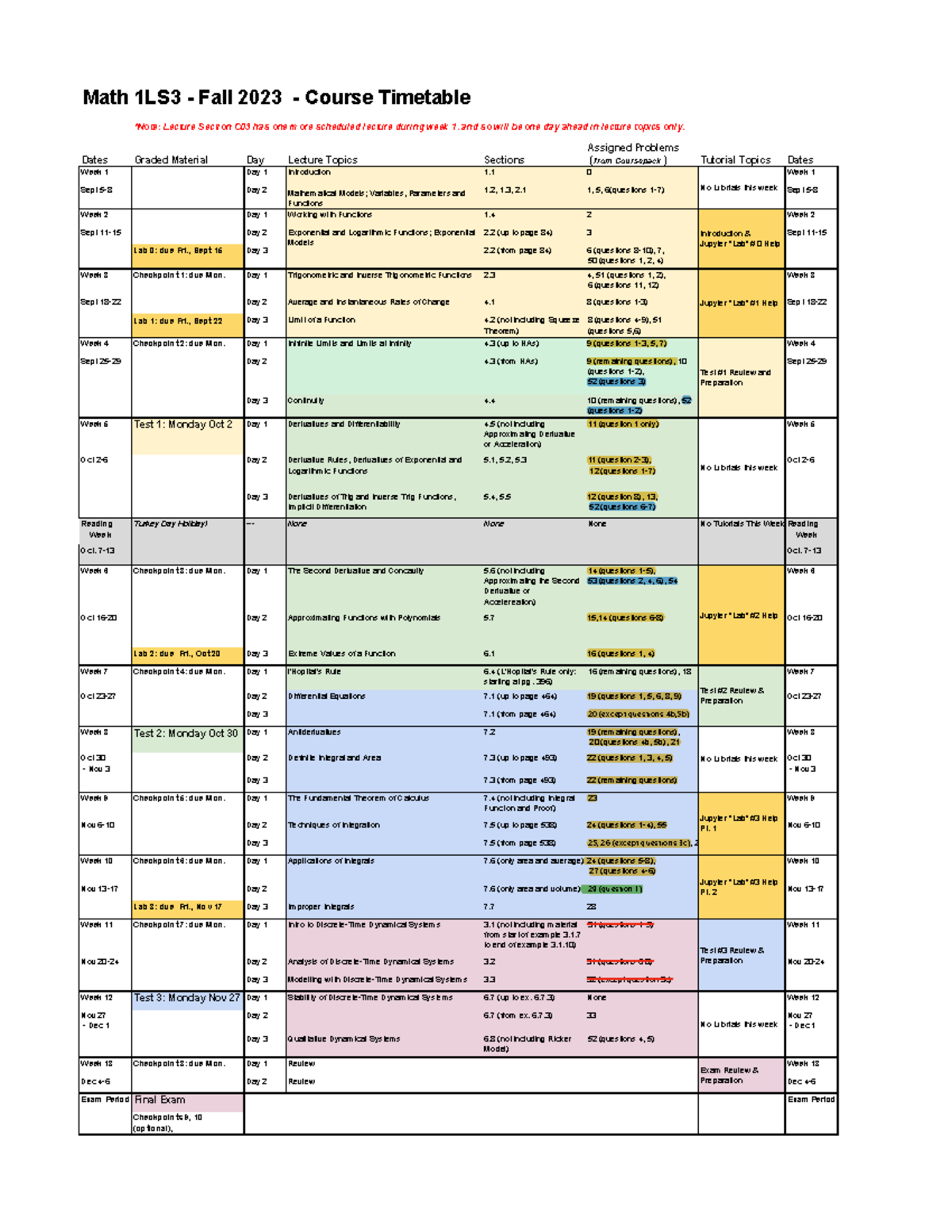 1LS3 Lecture Schedule - F23 - Math 1LS3 - Fall 2023 - Course Timetable ...