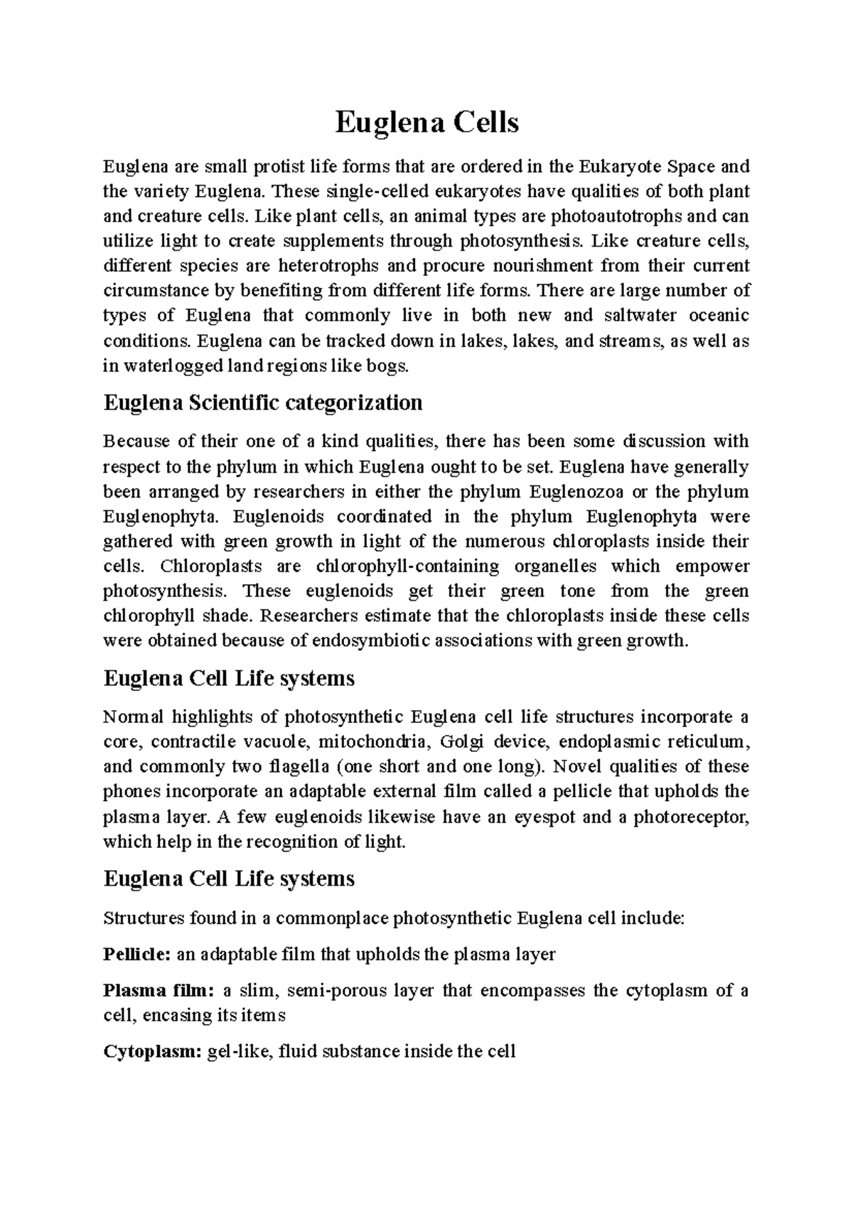 Euglena Cells - Euglena Cells Euglena are small protist life forms that ...