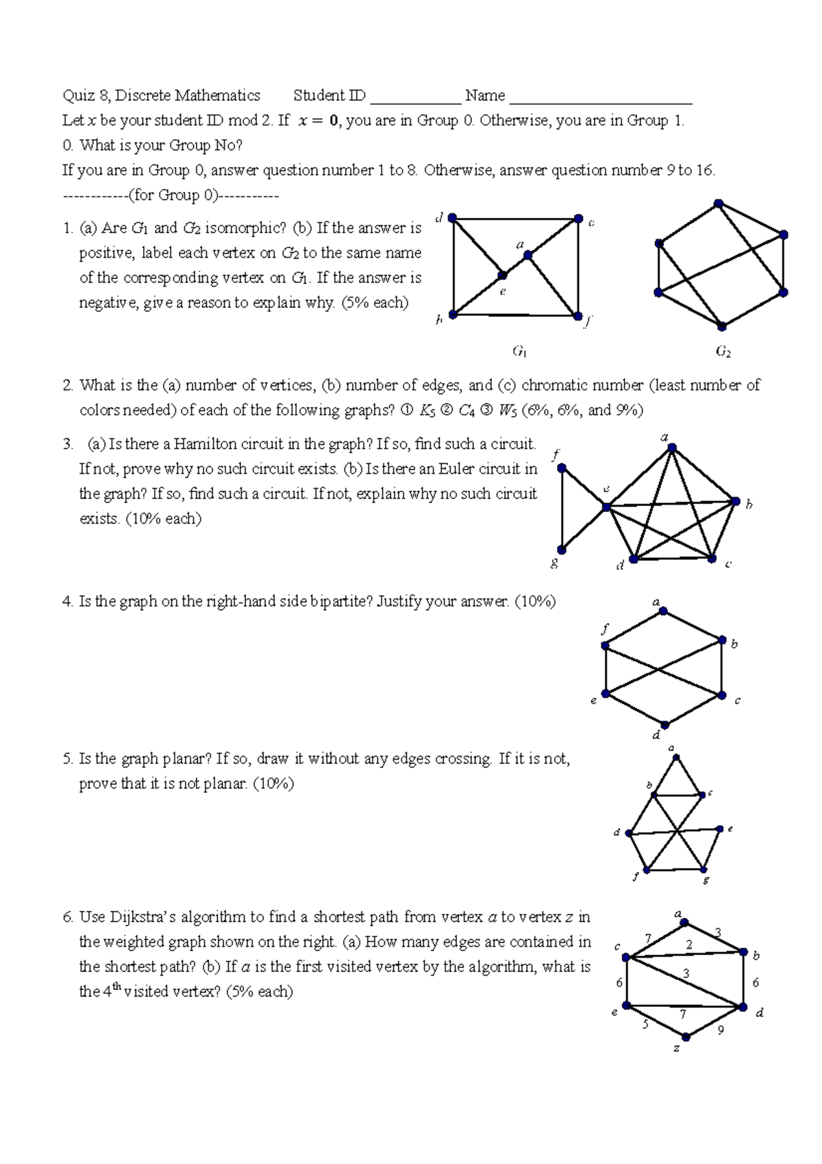 Quiz8 - Quiz 8, Discrete Mathematics Student ID ___________ Name ...