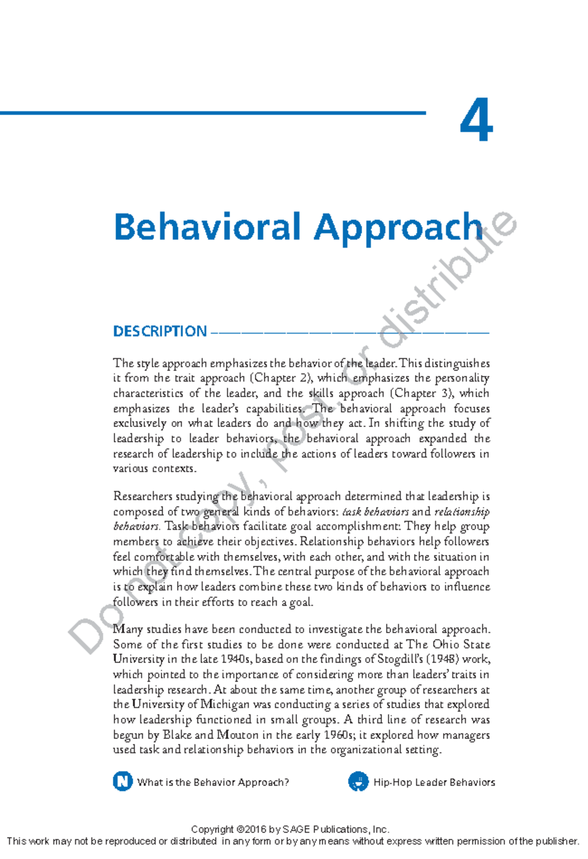 Leadership Grid - 4 Behavioral Approach DESCRIPTION
