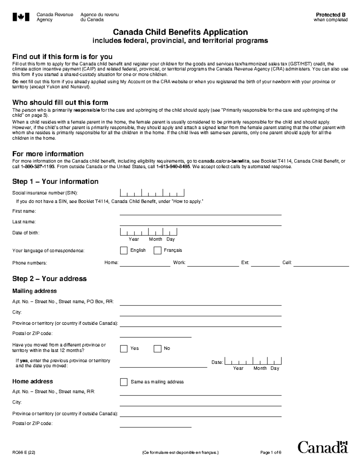 Rc66-22e - nvgft - Protected B when completed Canada Child Benefits ...