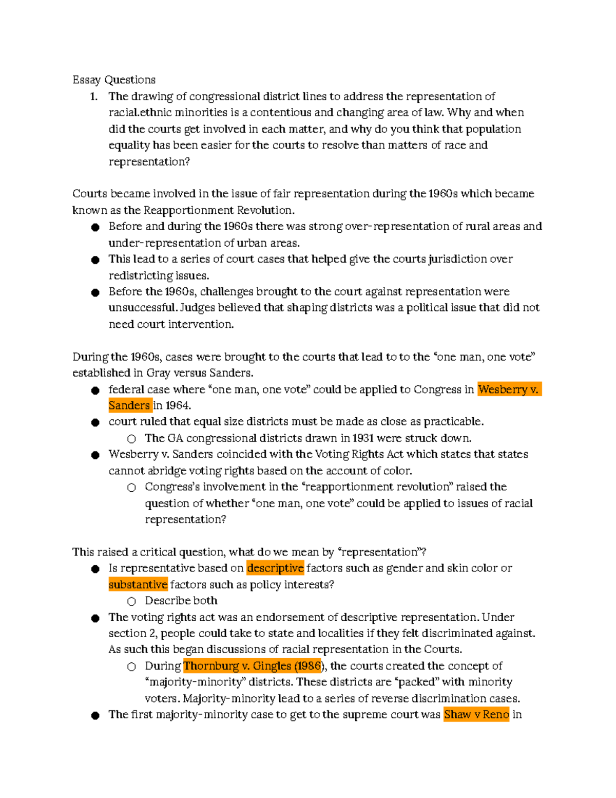 Midterm Review - Essay Questions 1. The drawing of congressional ...