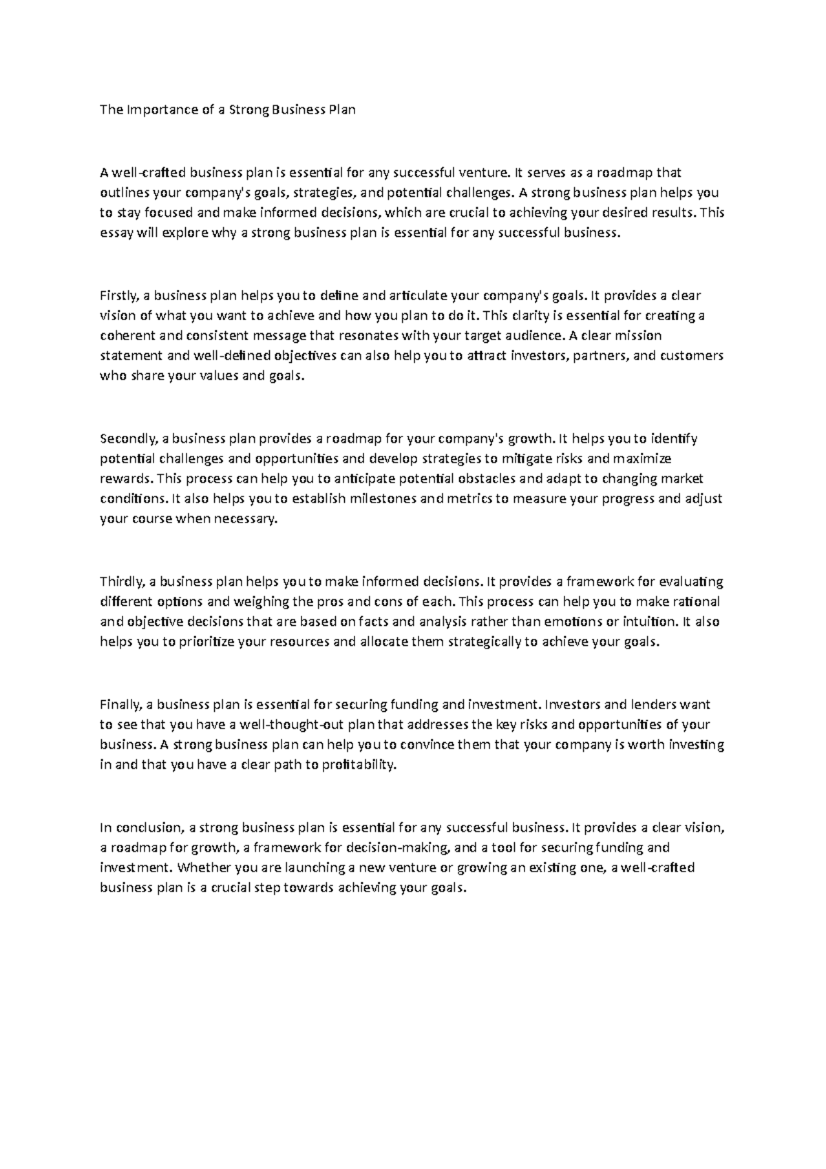 Dokumen (130) - The Importance of a Strong Business Plan A well-crafted ...