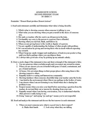 Grade 7 TEST Questionaire for NAT - Teacher Education - Studocu