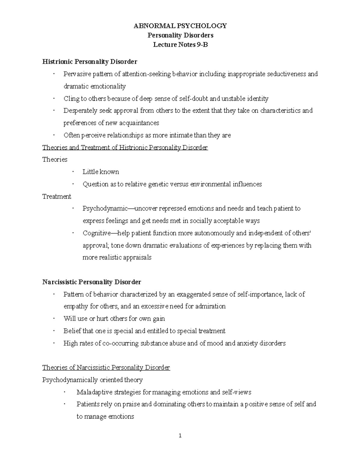 Abnormal Psych-Personality Disorders-Lecture 9B - ABNORMAL PSYCHOLOGY ...