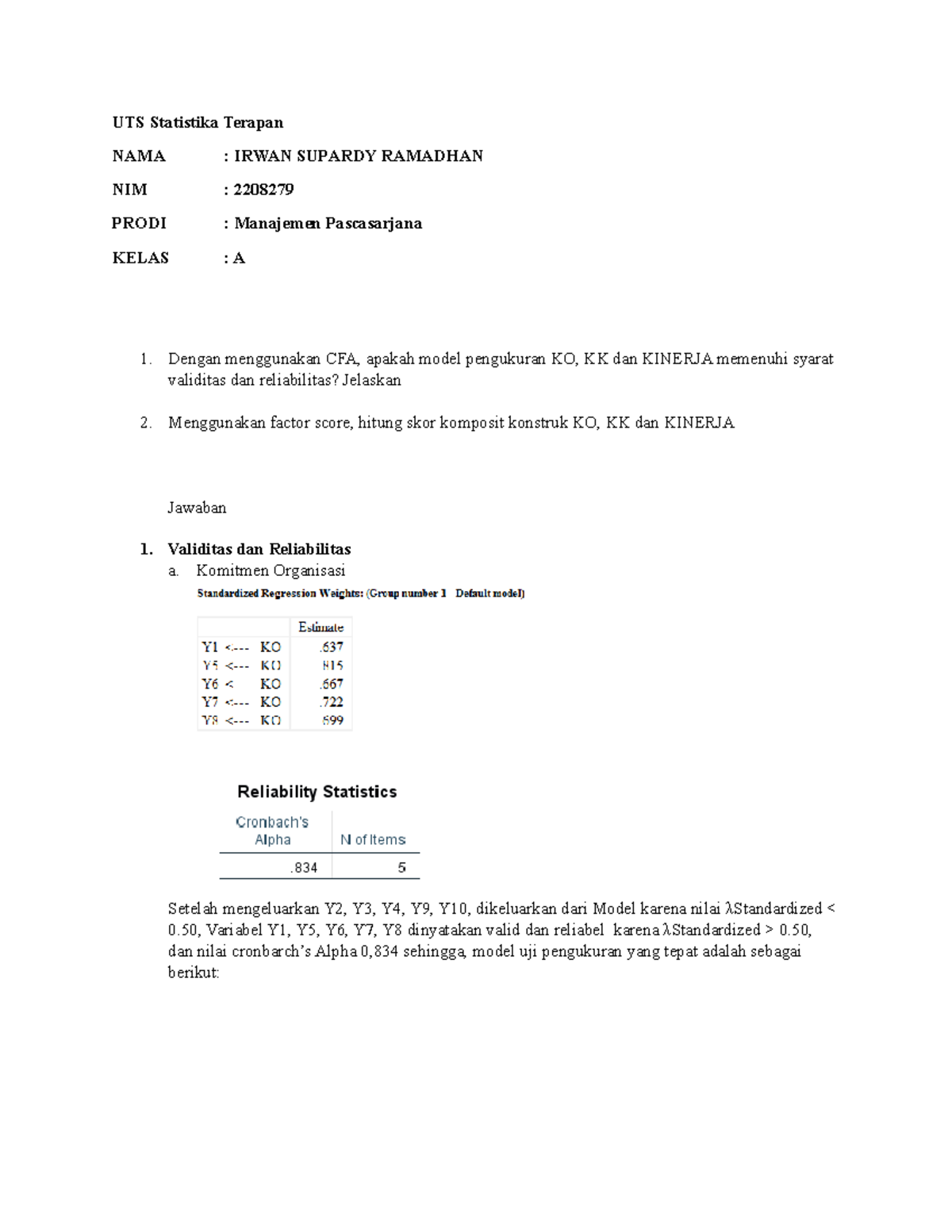 Statistika Terapan Regresi manual - UTS Statistika Terapan NAMA : IRWAN SUPARDY RAMADHAN NIM ...