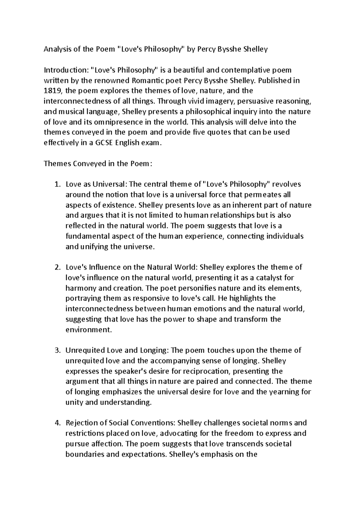 Analysis of the Poem "Love's Philosophy" by Percy Bysshe Shelley ...