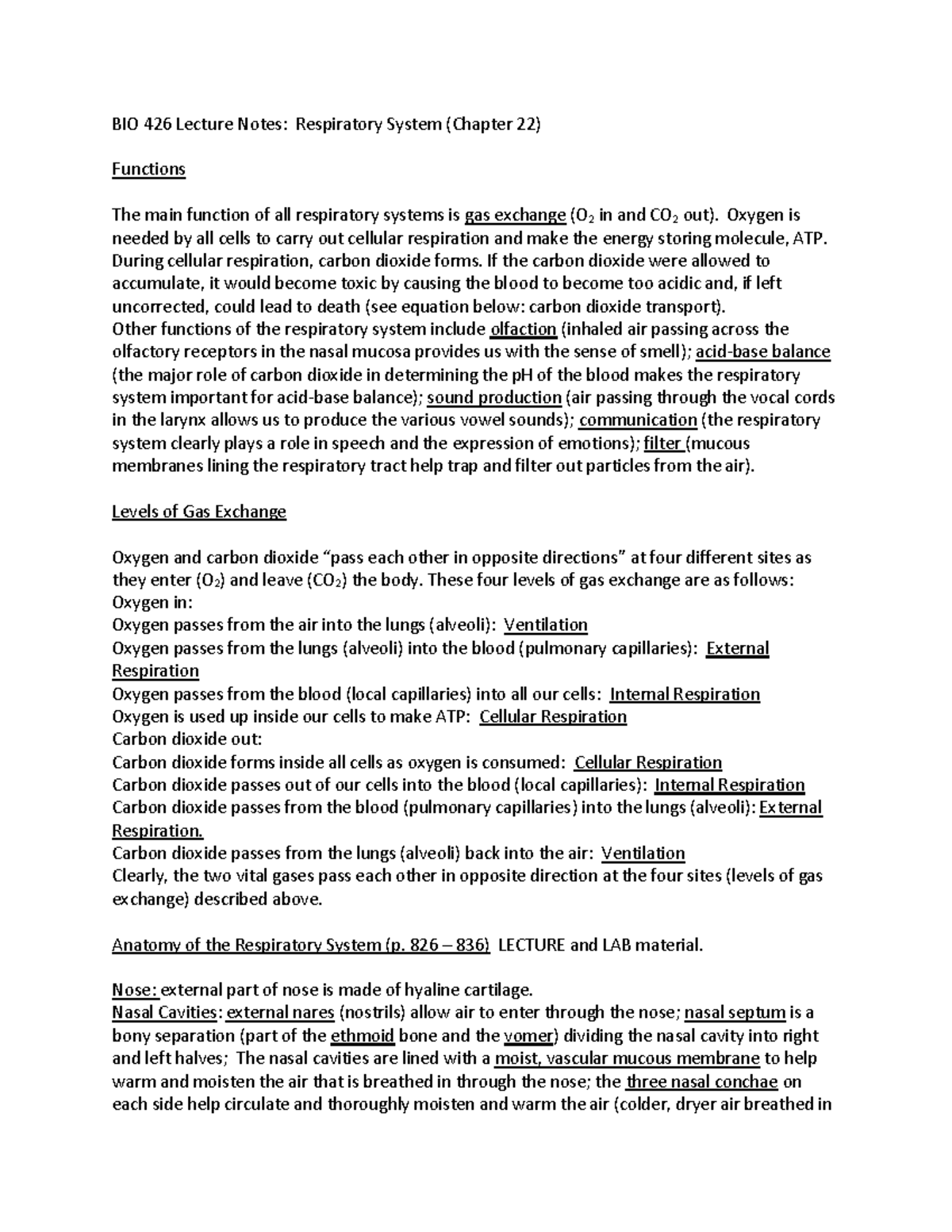 BIO 426- Resp. Syst. - All respiratory system - BIO 426 Lecture Notes ...