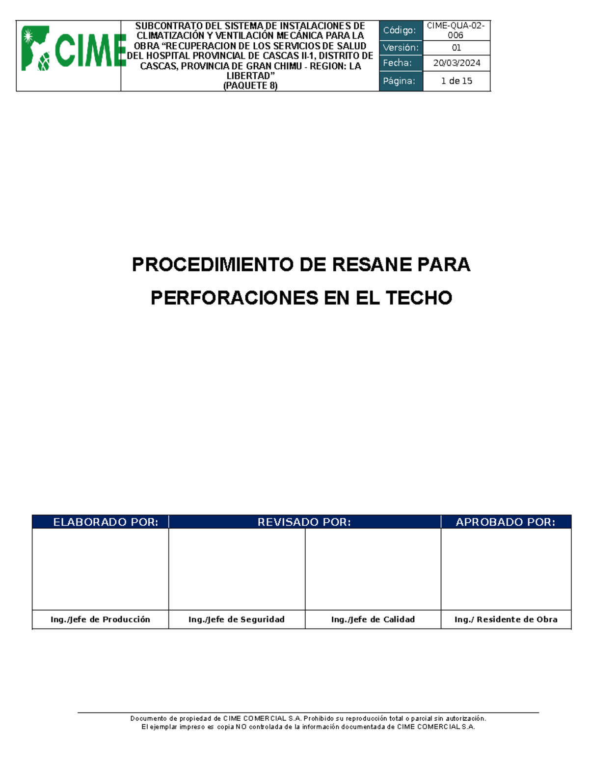 CIME-QUA-02-006 Procedimiento DE Resane DE Perforaciones ...