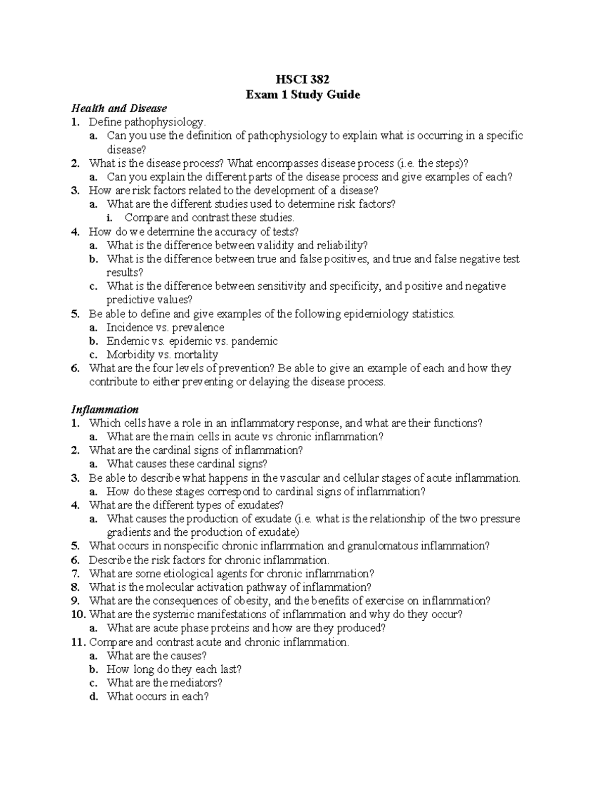 HSCI 382 Exam 1 Study Guide Summer 2024 - HSCI 382 Exam 1 Study Guide ...