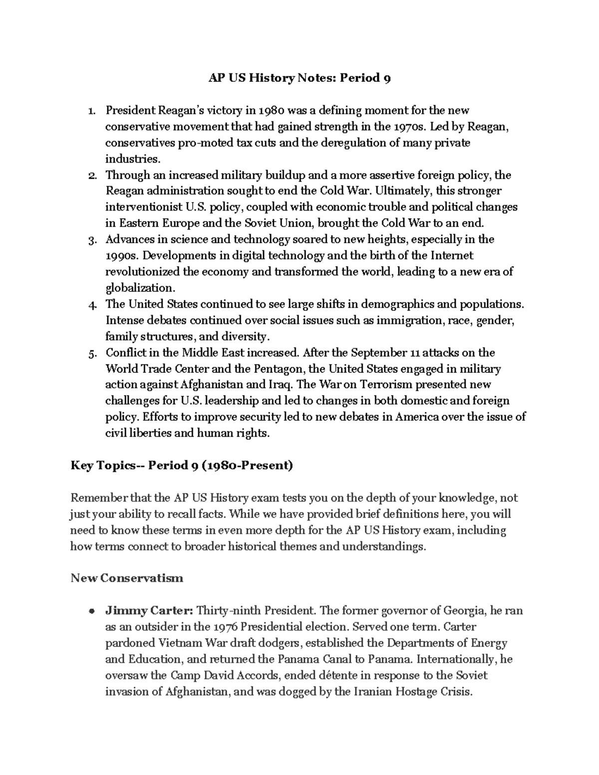 Period 9 notes - AP US History Notes: Period 9 President Reagan’s ...