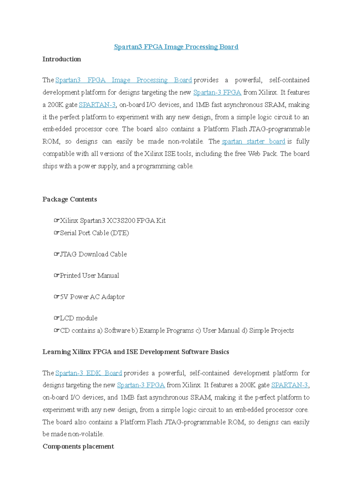 Sparatn 3 manual - Spartan3 FPGA Image Processing Board Introduction ...
