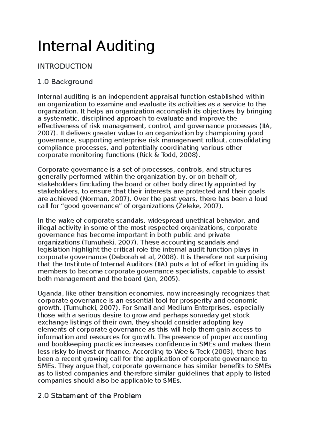 Internal Auditing - Internal Auditing INTRODUCTION 1 Background ...