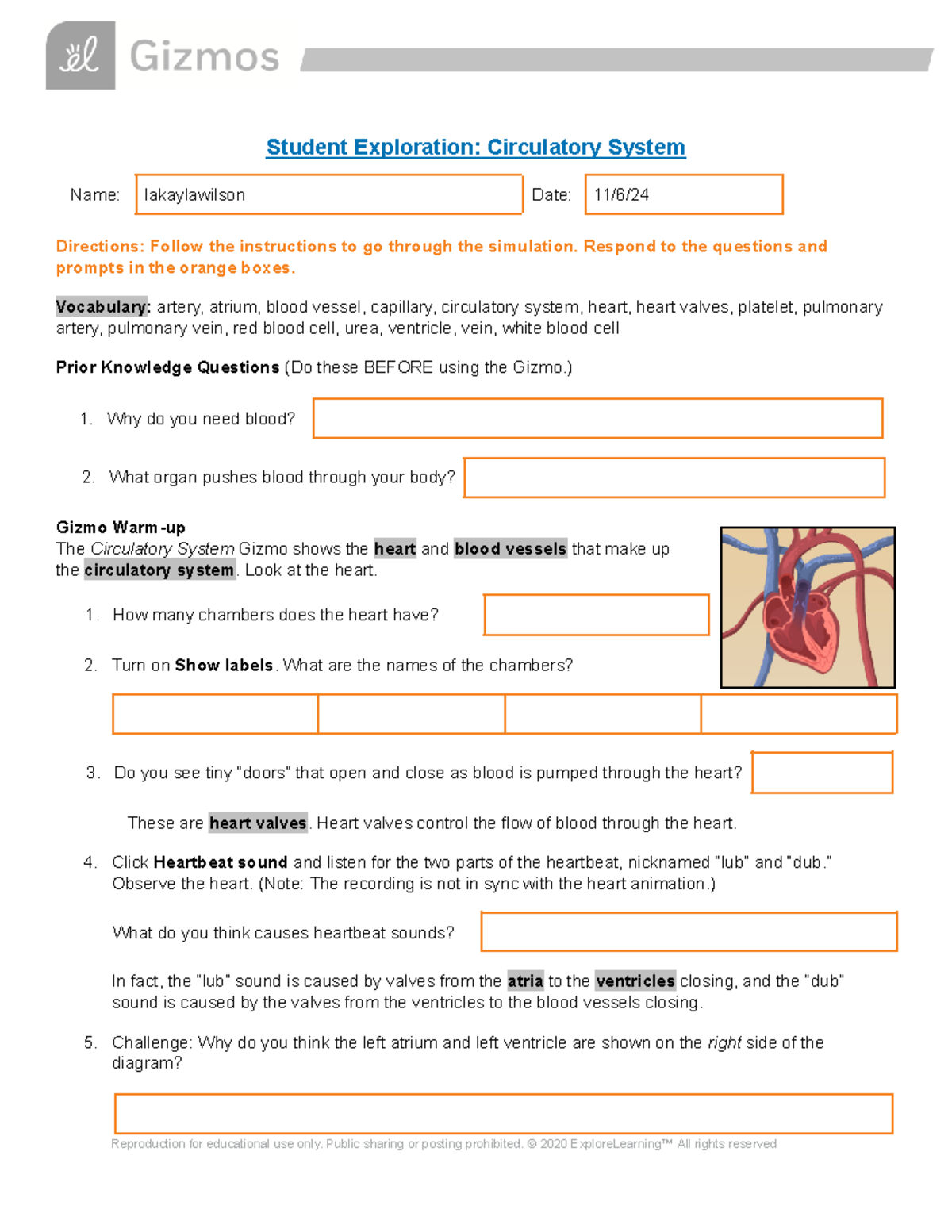 Lakayla Wilson - Circulatory System Gizmos - 18079451 - Student ...