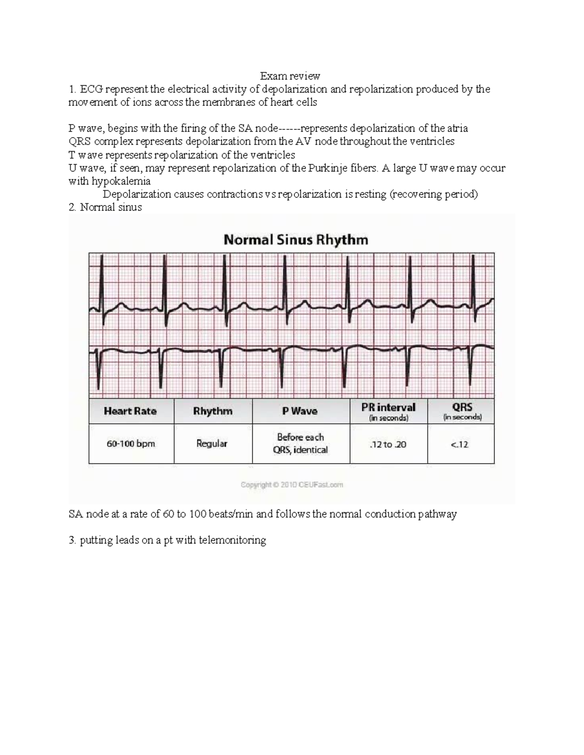 Adult 1 Exam 2 Review - Chapters 33-38 of - Exam review ECG represent the electrical activity of ...