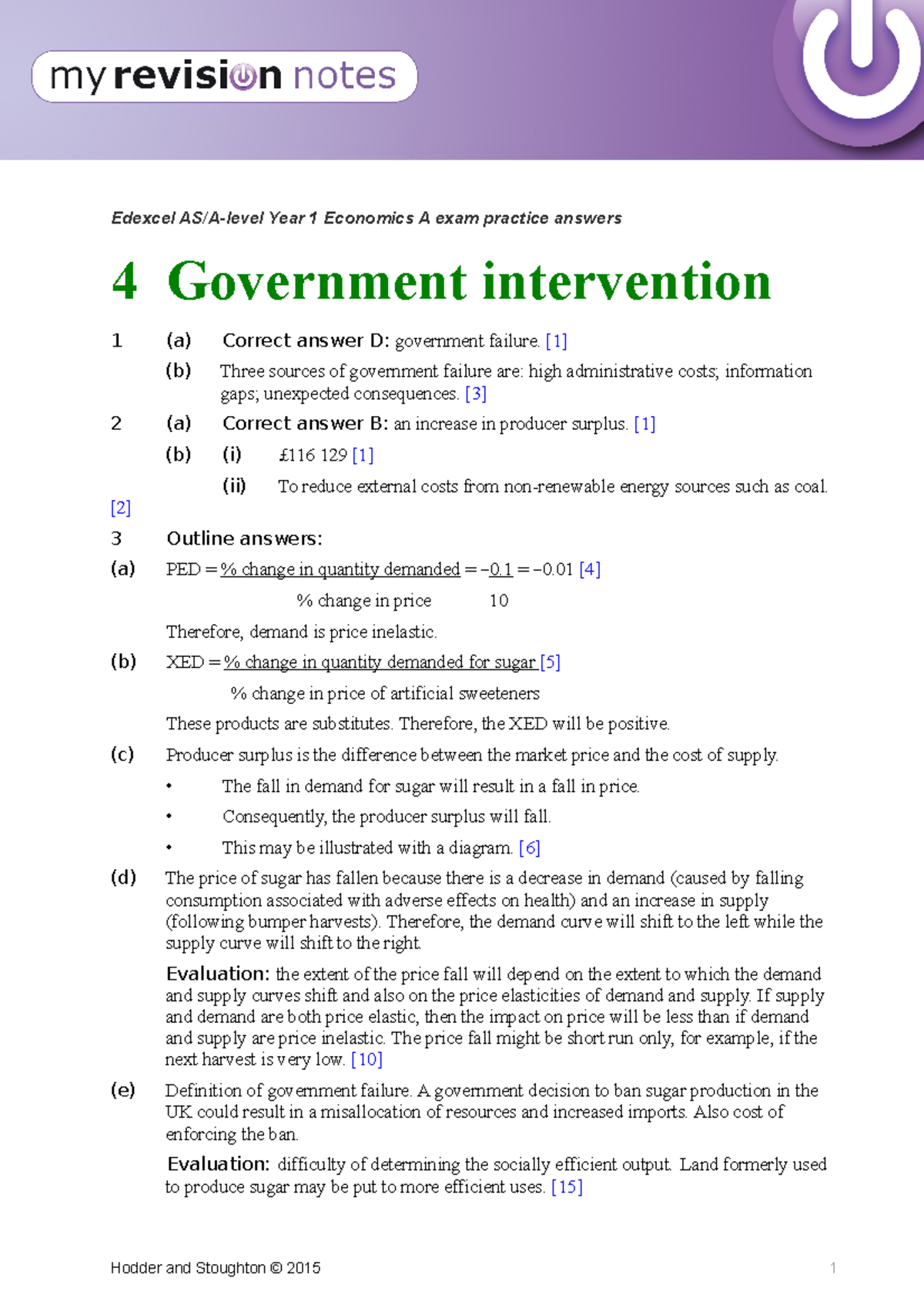 Exam practice answers 4 - [1] (b) Three sources of government failure ...