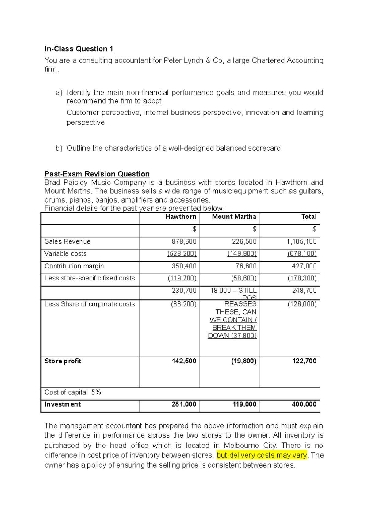 In class questions week 11 - In-Class Question 1 You are a consulting ...