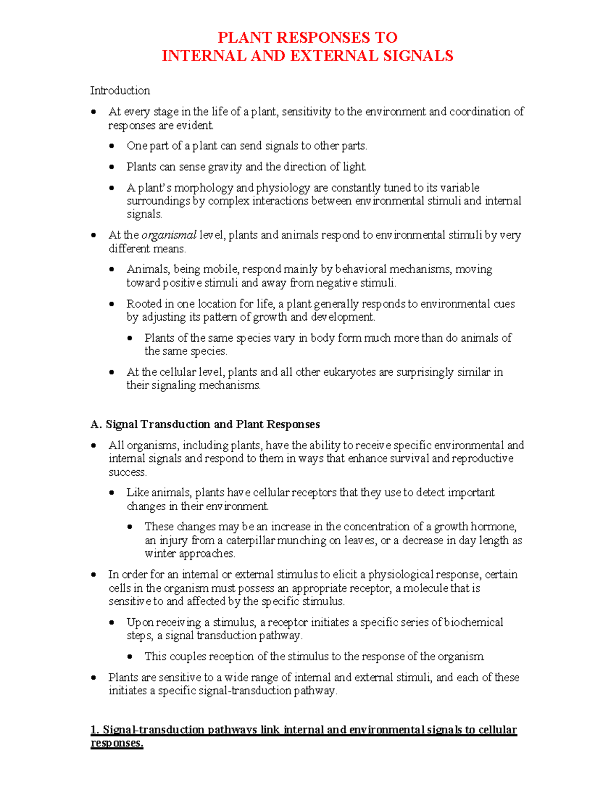Plant Responses to internal and external signals - PLANT RESPONSES TO ...