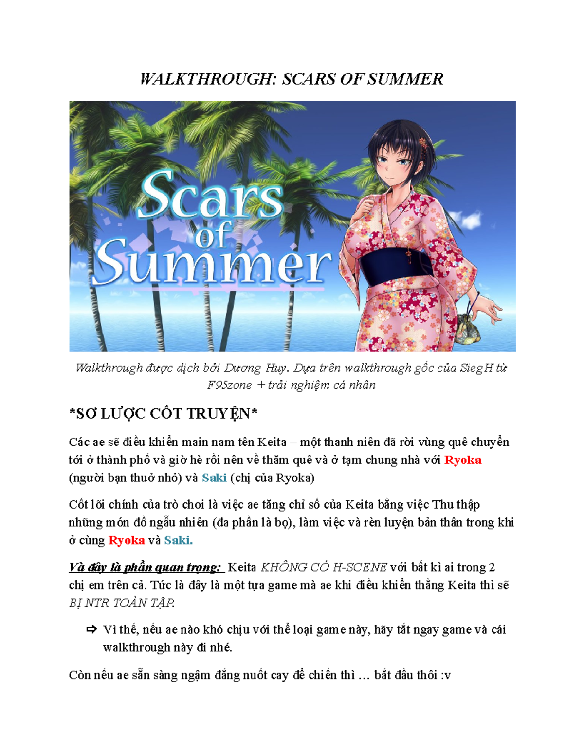 Scars of Summer - no need - WALKTHROUGH: SCARS OF SUMMER Walkthrough được dịch bởi Dương Huy ...
