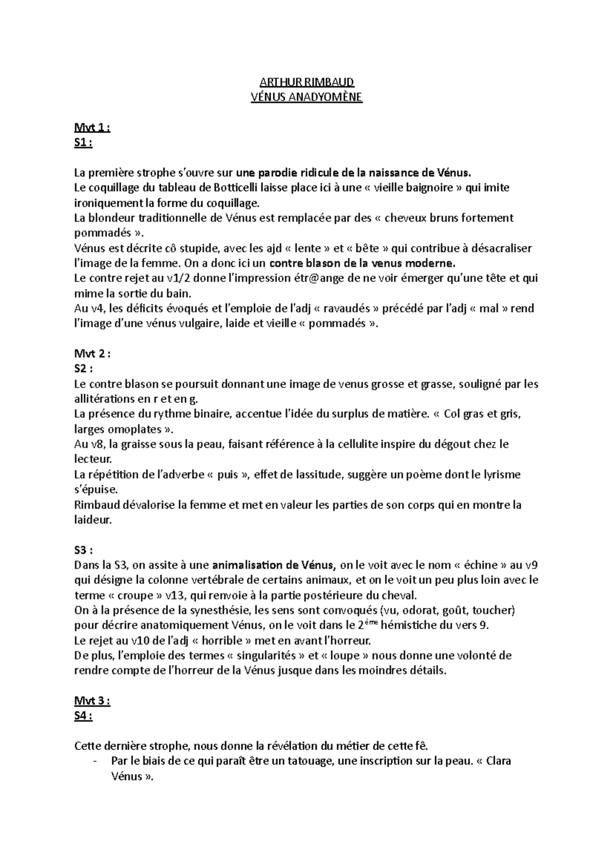 5 LA Venus Anadyomene - ARTHUR RIMBAUD VÉNUS ANADYOMÈNE Mvt 1 : S1 : La ...