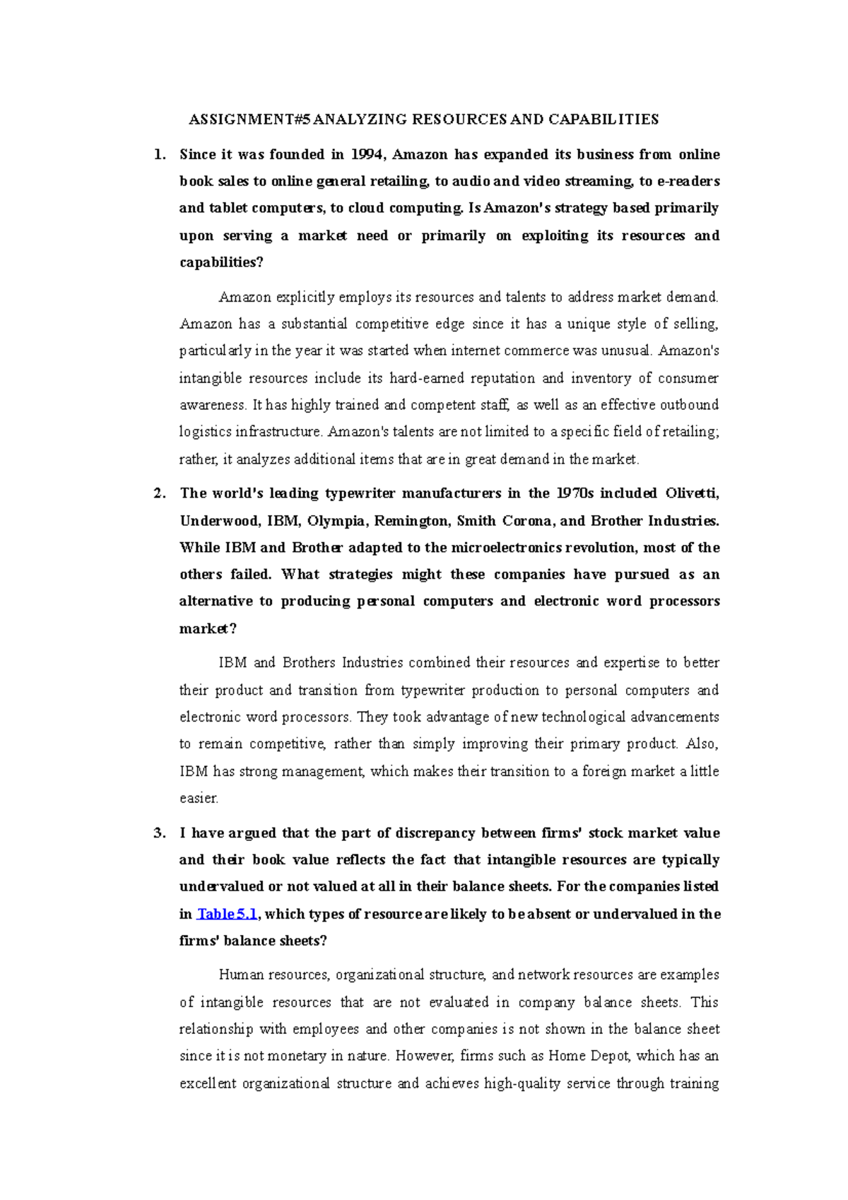 Assignment # 5 Analyzing Resources AND Capabilities - ASSIGNMENT#5 ...