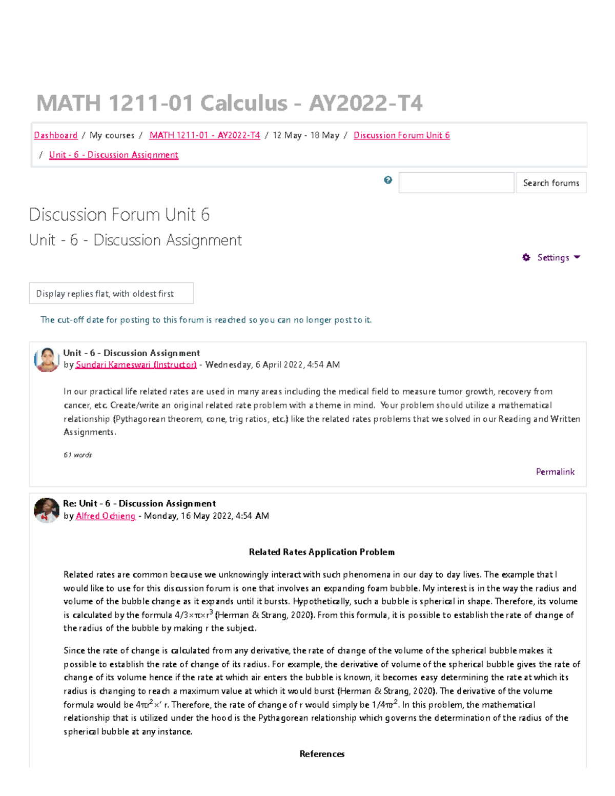 MATH 1211-01 - AY2022-T4 Unit - 6 - Discussion Assignment - MATH 1211-01 Calculus - AY2022-T ...