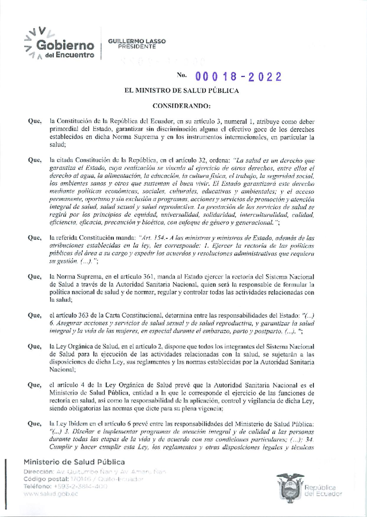 Acuerdo Ministerial-00018-2022 SEP 15 Esamyn - /^-U:AMM>A GUILLERMO LASSO •y (aobierrio - Studocu