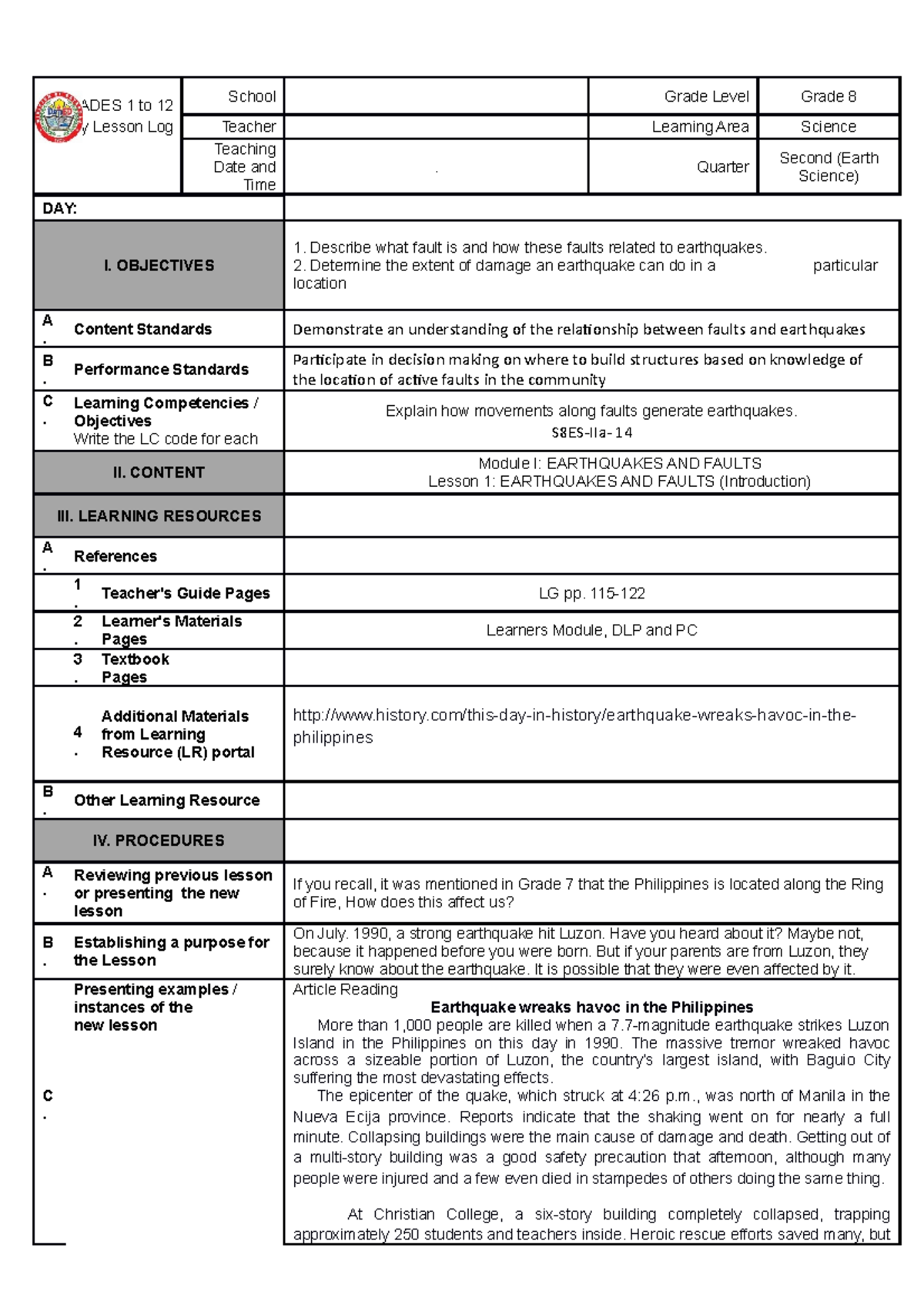 355336917 DLL Template g8 2nd Quarterdone - GRADES 1 to 12 School Grade ...