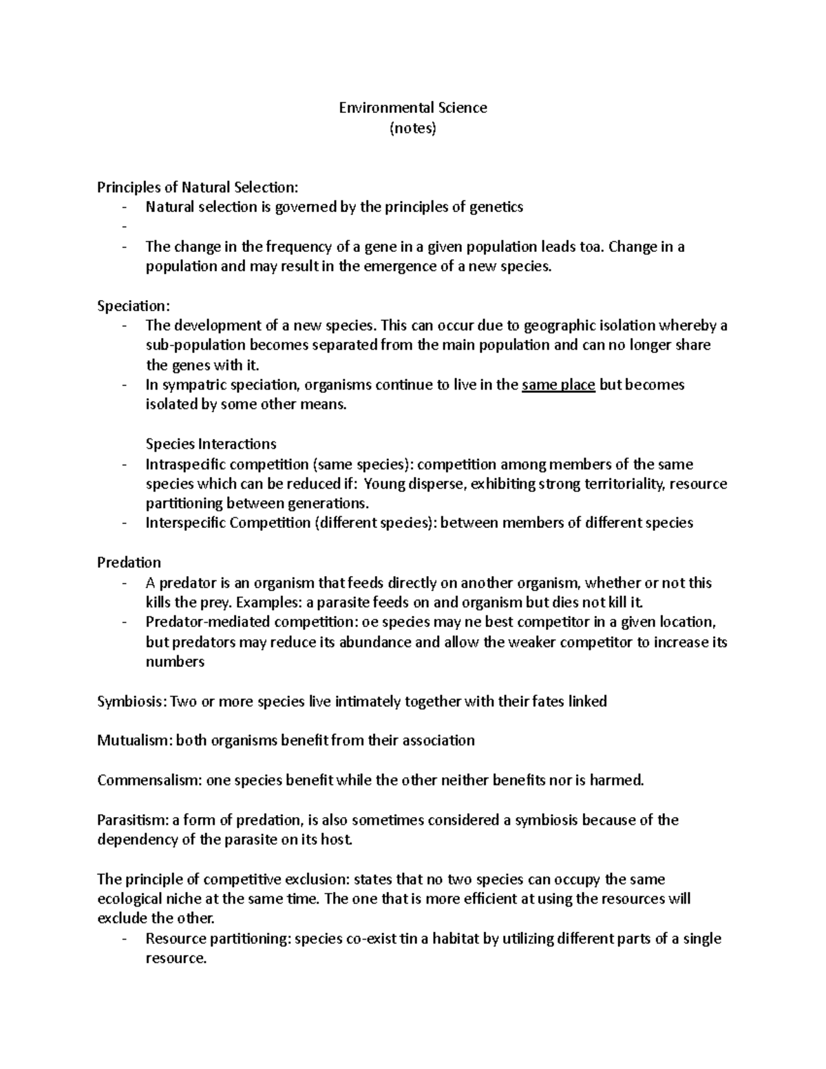 Environmental Science Notes - Environmental Science (notes) Principles ...