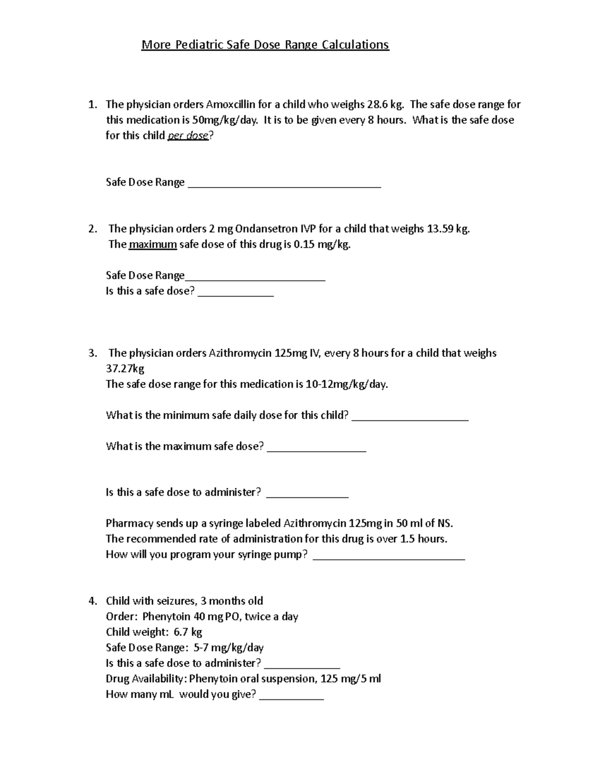 Additional Pediatric Problems 9 23 - More Pediatric Safe Dose Range ...