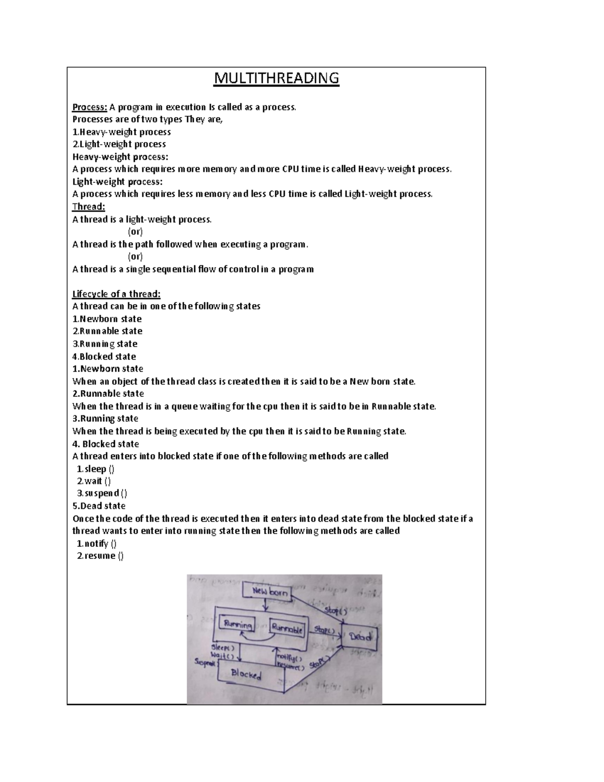 OOPJ UNIT4 - GOOD - MULTITHREADING Process: A program in execution Is called as a process ...