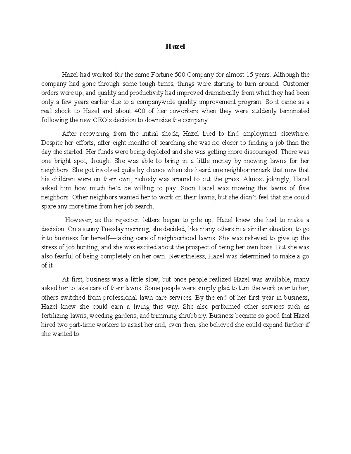 Kupdf net hazel case study management op - Hazel Hazel had worked for the same Fortune 500 ...
