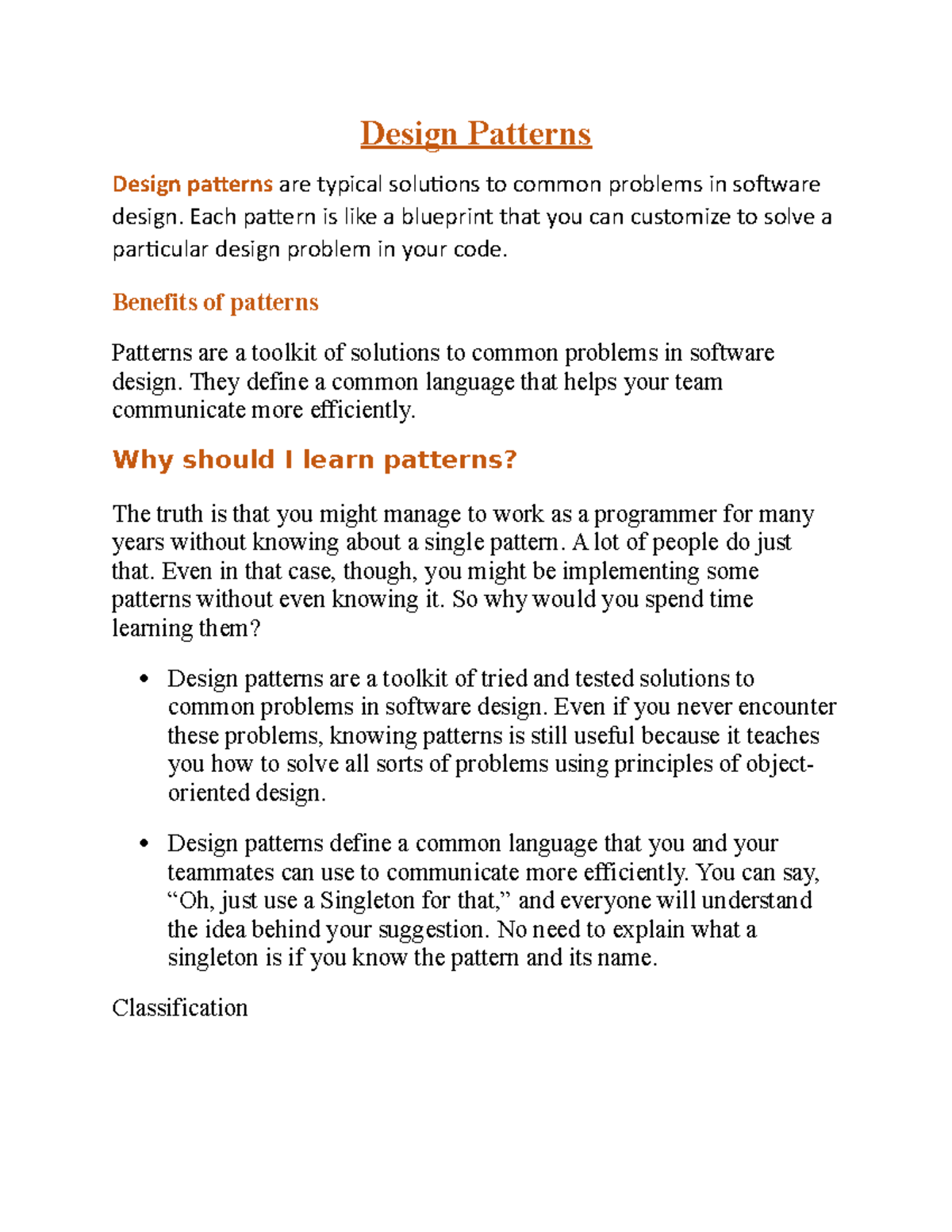 Intro Design Patterns - Design Patterns Design patterns are typical ...