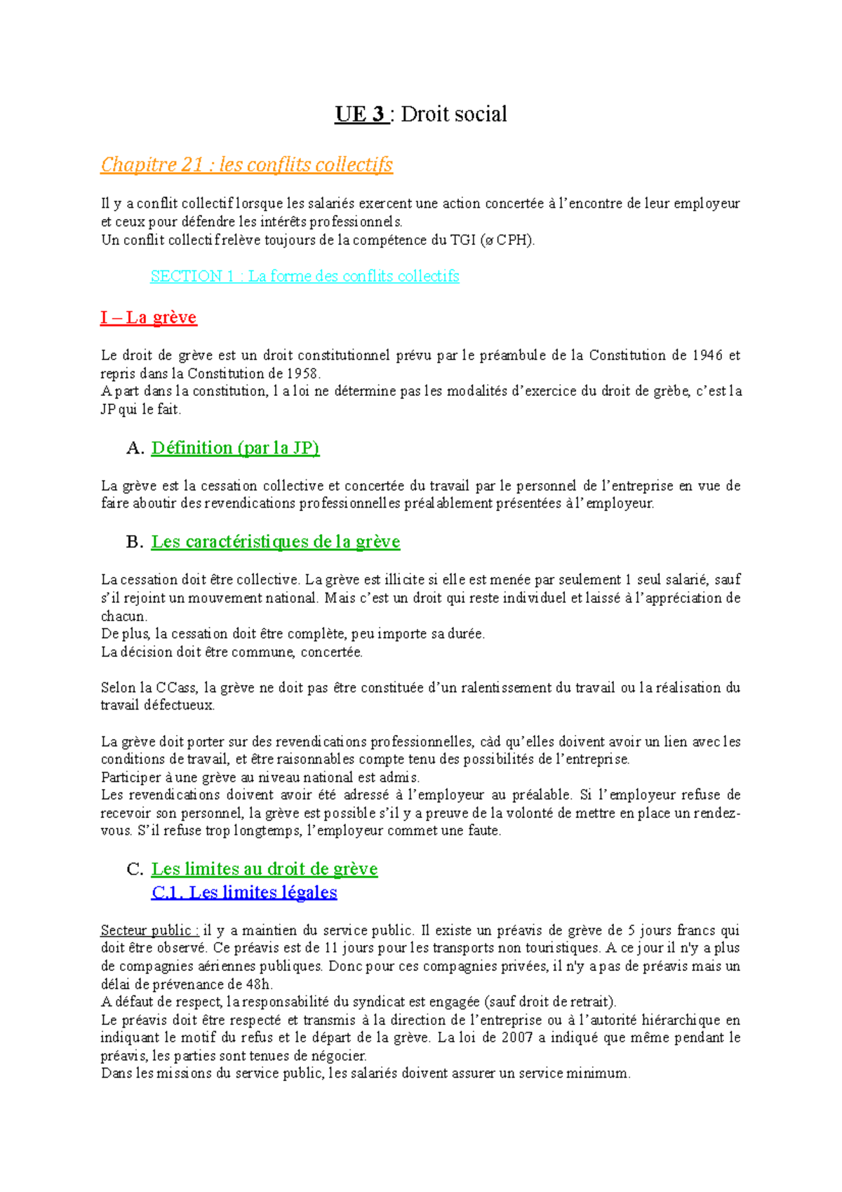 UE 3 Chapitre 21 - Les conflits collectifs - UE 3 : Droit social ...