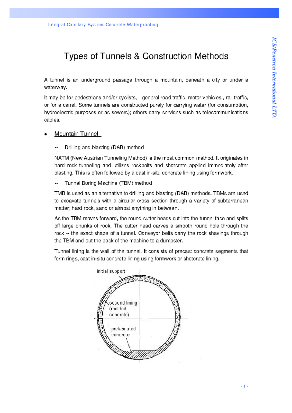 Tunnels-1 - TURNELS AND CHARACTERISTICS - ICS/Penetron International ...